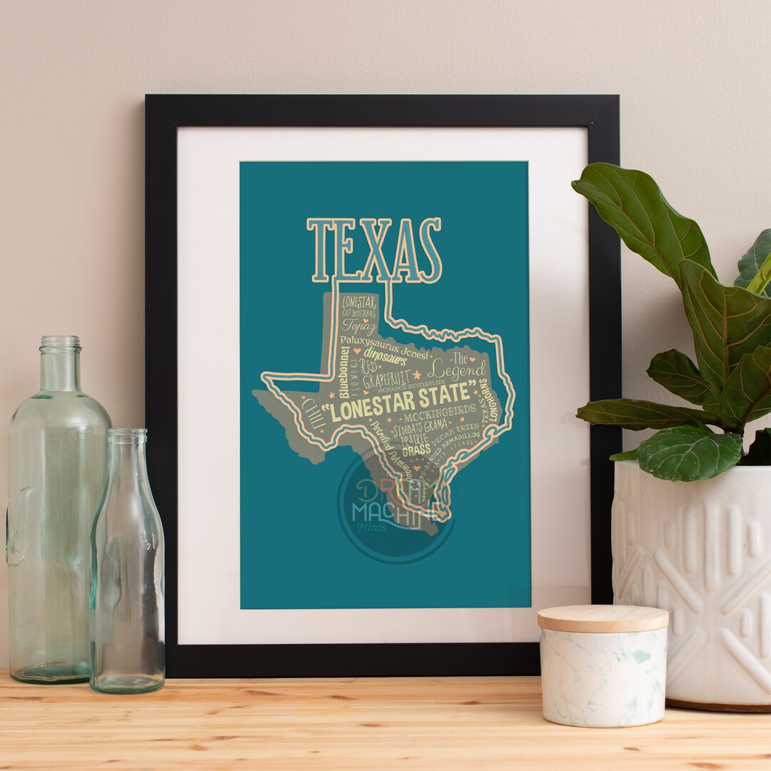 Texas State Print, Texas Art, Texas Poster, Texas Print - Etsy