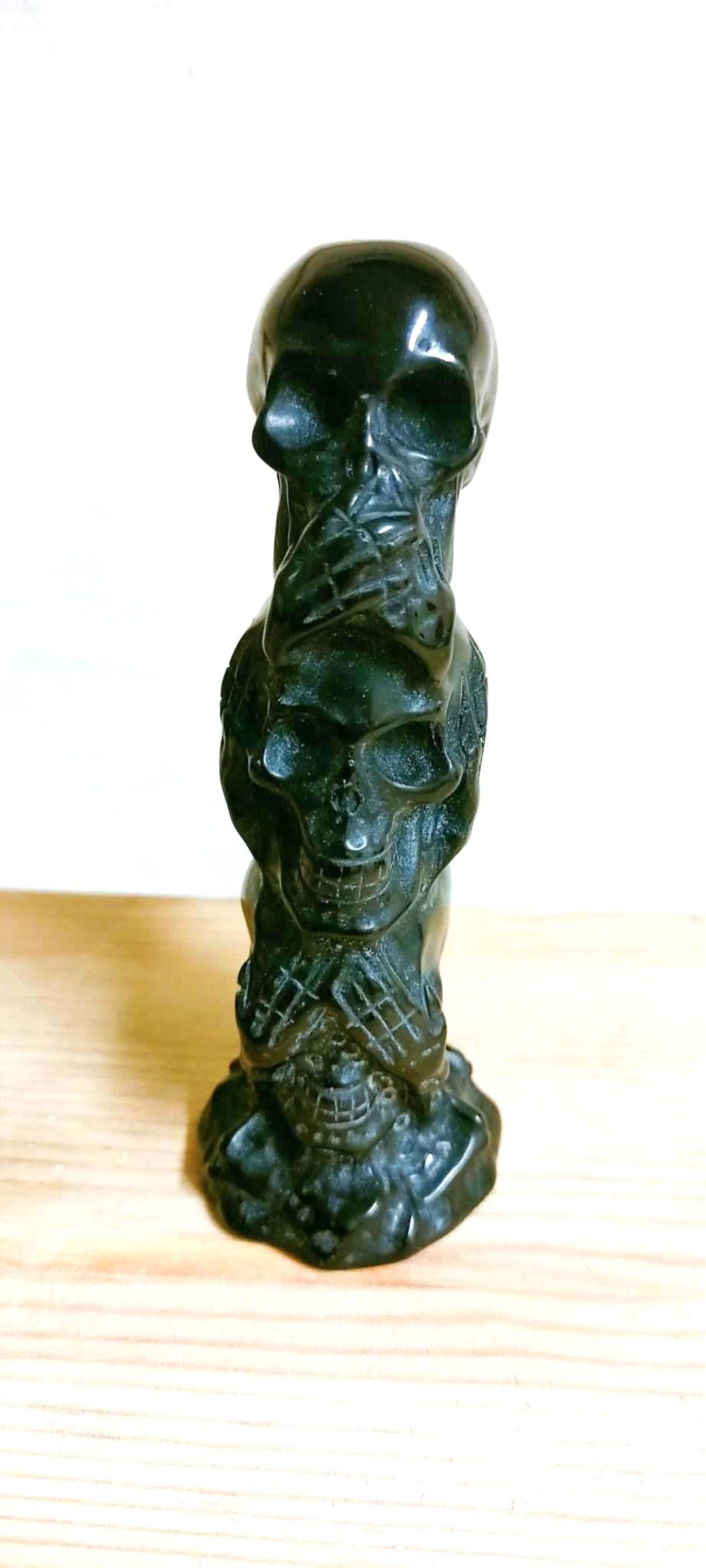 Black Obsidian Skeleton Totem Pole Carving, See No Evil, Hear No Evil ...