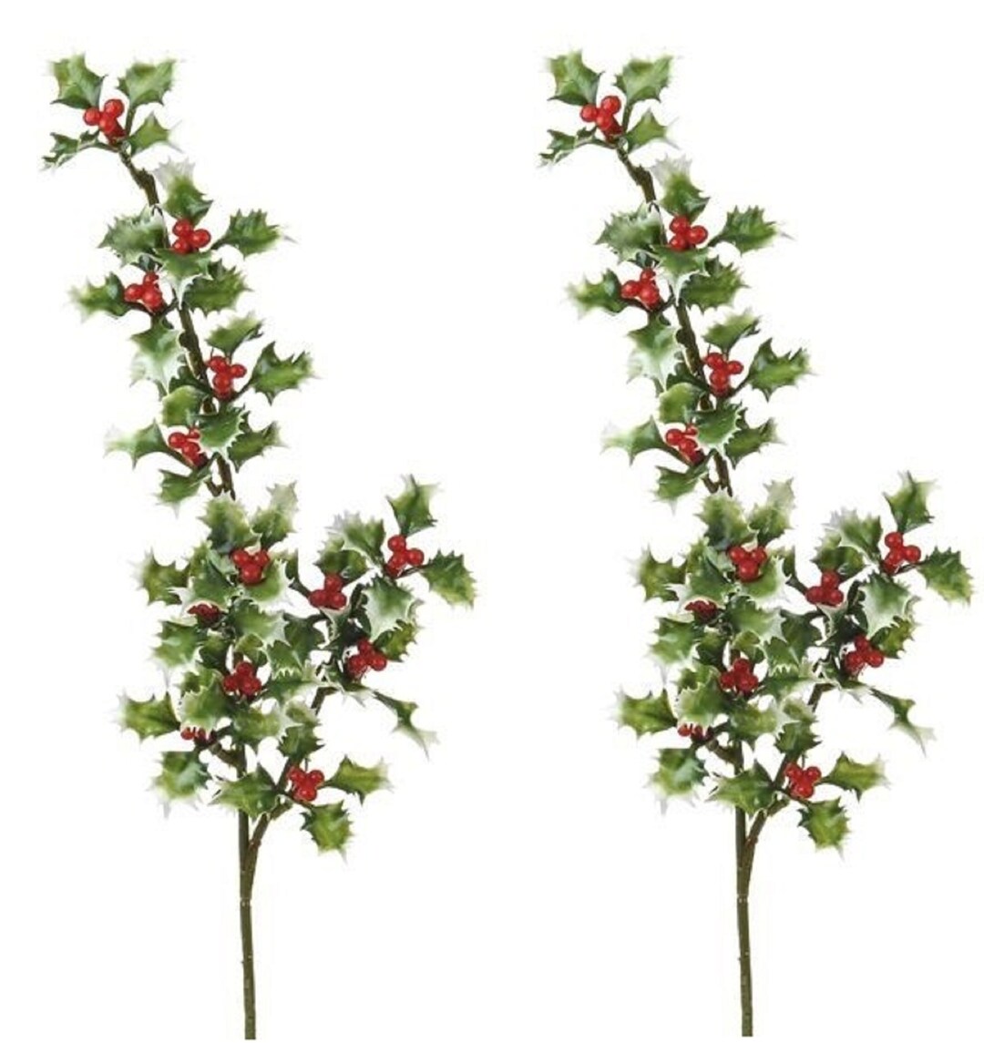 2 X Artificial Holly Mini Bunch Spray Sprigs Green Leaf Red - Etsy