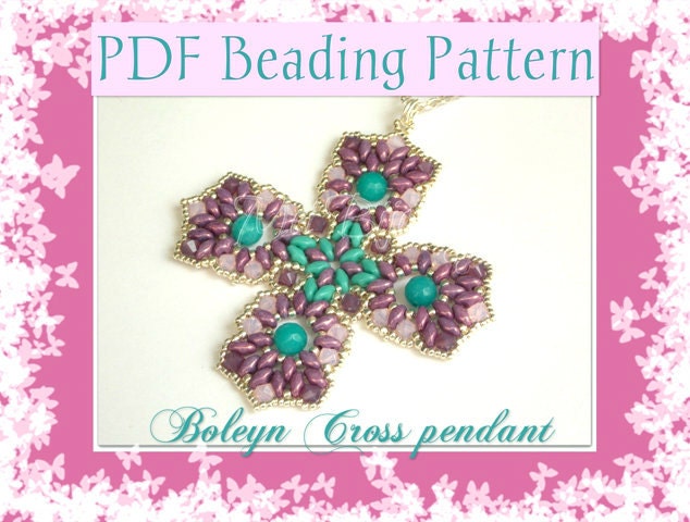 DIY Beading Pattern Boleyn Cross Pendant With Superduo Beads / PDF ...