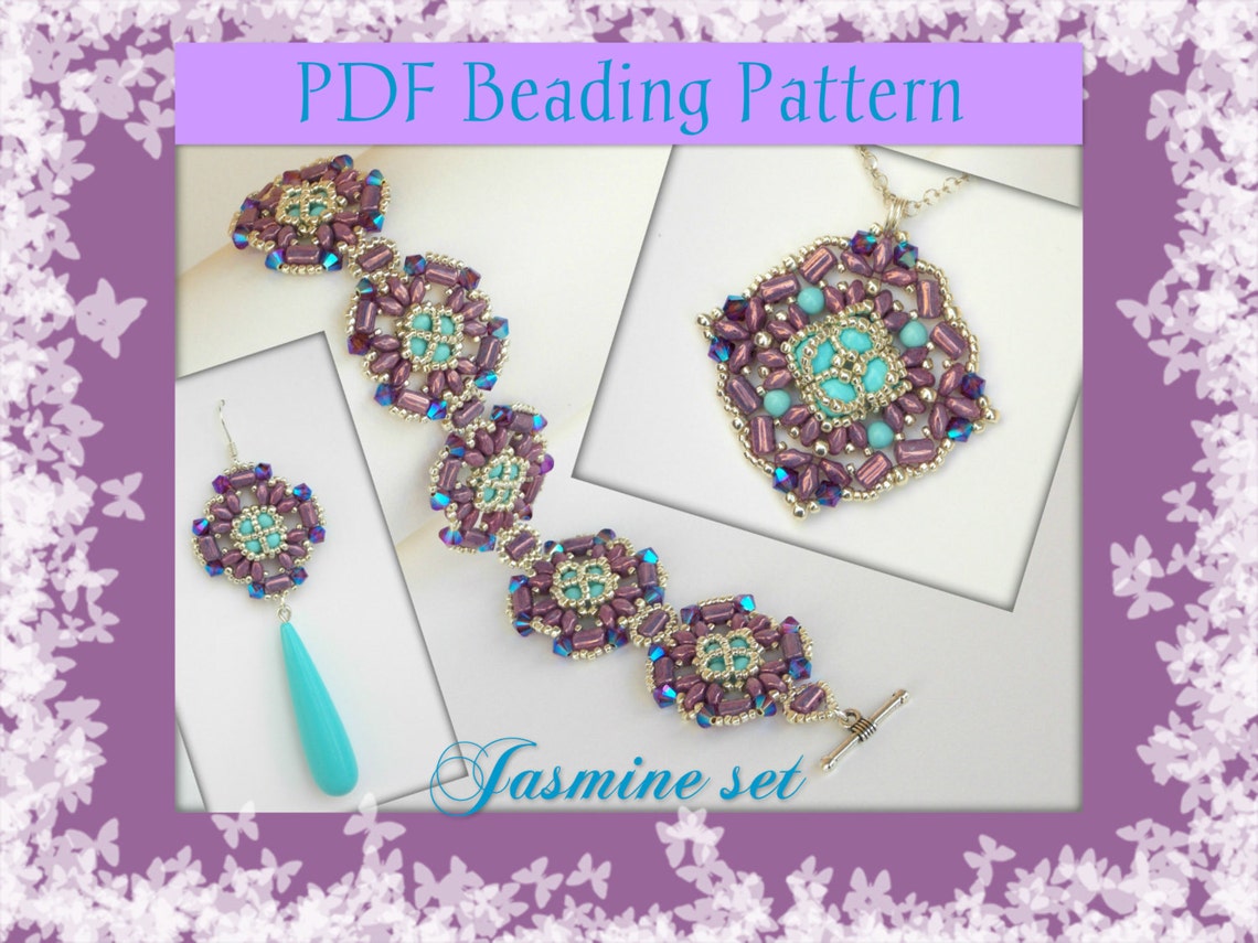 DIY Beading Pattern Jasmine Set of Jewelry With Superduo or Twin Beads ...