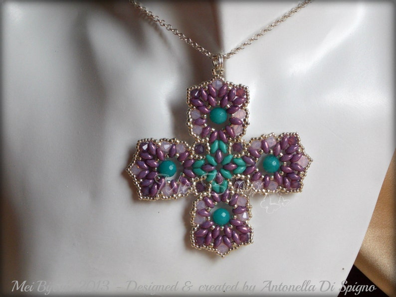 DIY Beading Pattern Boleyn Cross Pendant With Superduo Beads / PDF ...