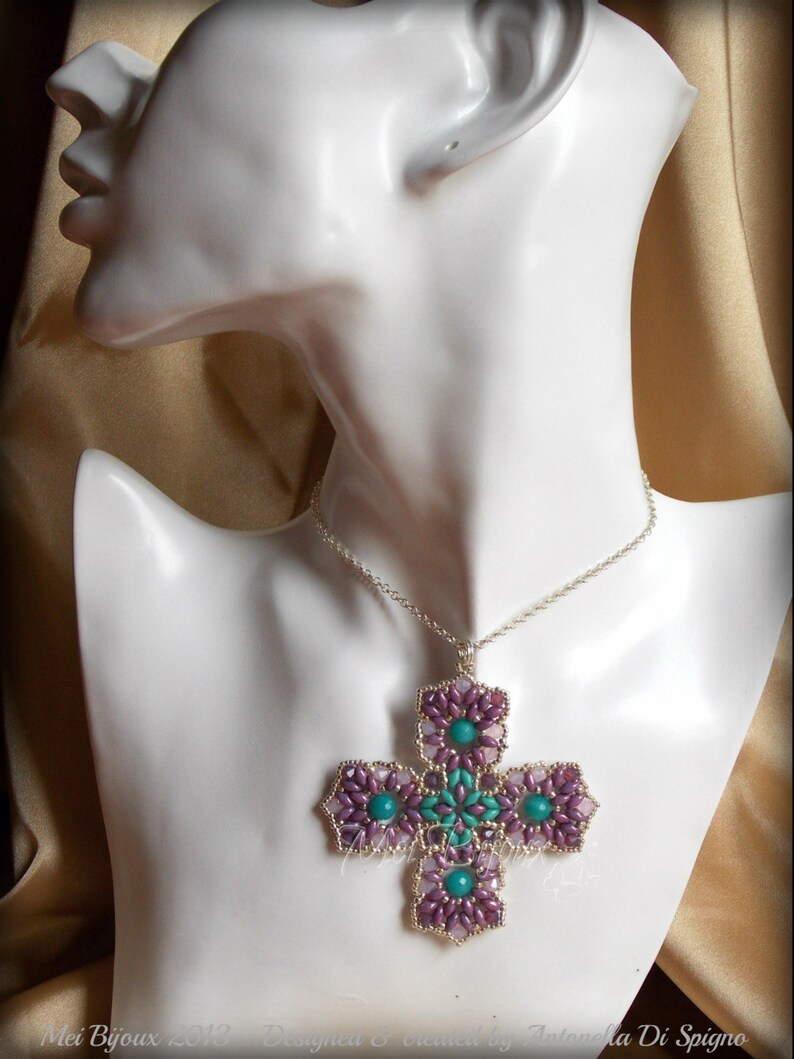 DIY Beading Pattern Boleyn Cross Pendant With Superduo Beads / PDF ...