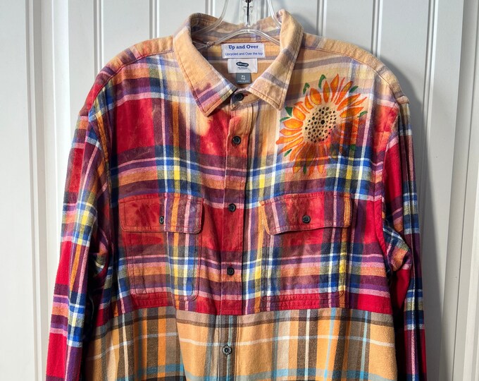 Upcycled Flannel Shirt Mix Matched Hand Painted Bleach Distressed Plus ...