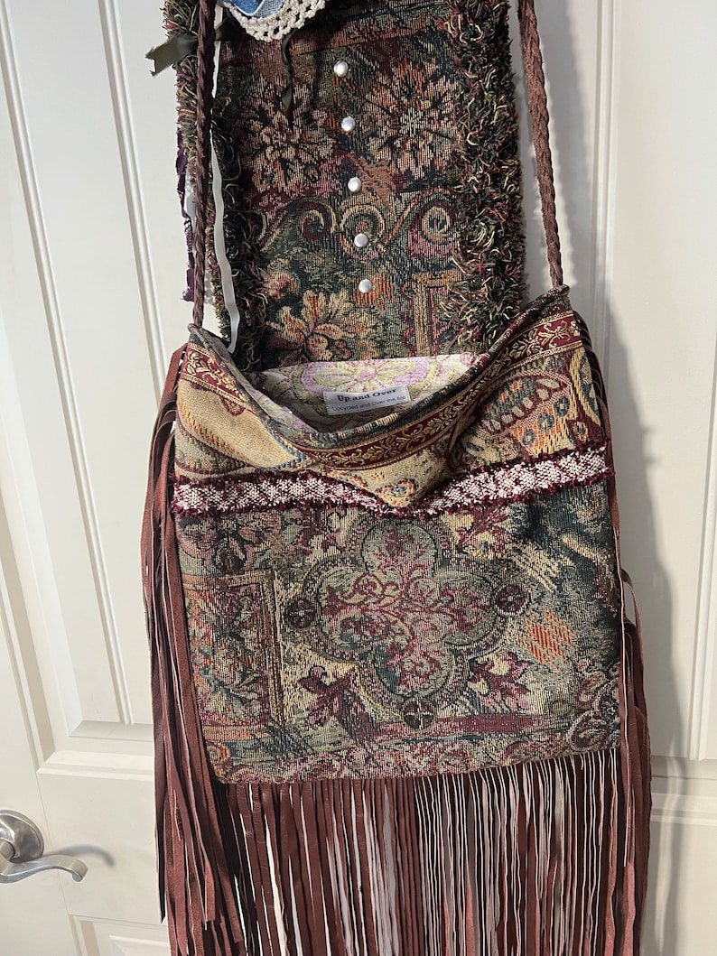 Upcycled Handmade Long Leather Fringe Handbag With Top Flap Boho Hippie ...