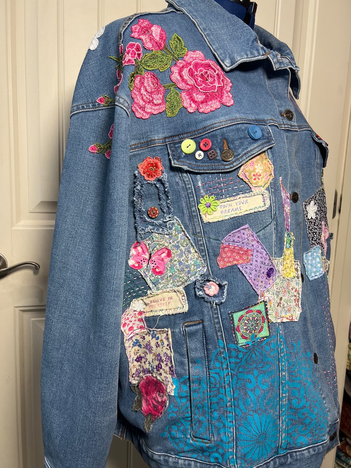 Upcycled Denim Jacket Embellished Plus Size 4x 28w 30w Boho Hippie ...