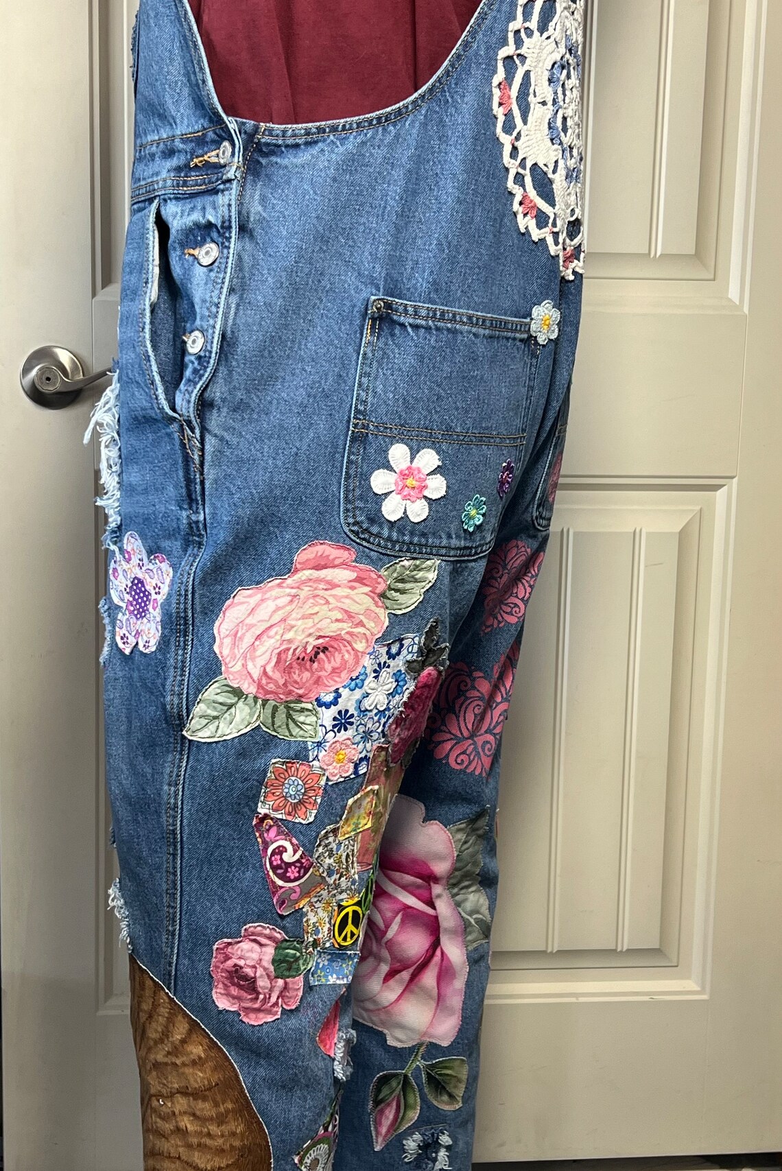Upcycled Overalls Plus Size 20W Cotton Denim Boho Embellished Patches ...