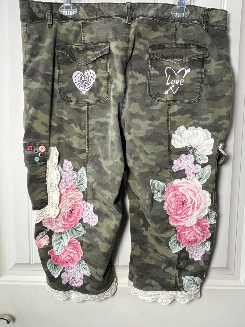 Upcycled Refashioned Camouflage Crop Pants, Capris, Boho Hippie ...