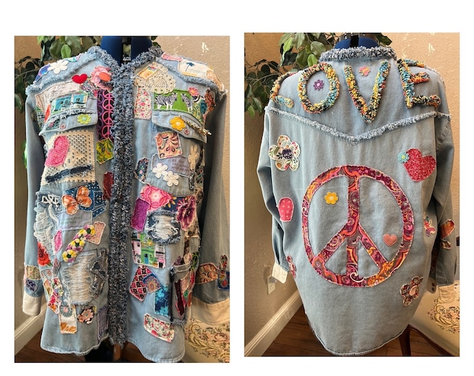 Upcycled Plus Size Denim Shirt Boho Hippie Queen Patches Appliques - Etsy