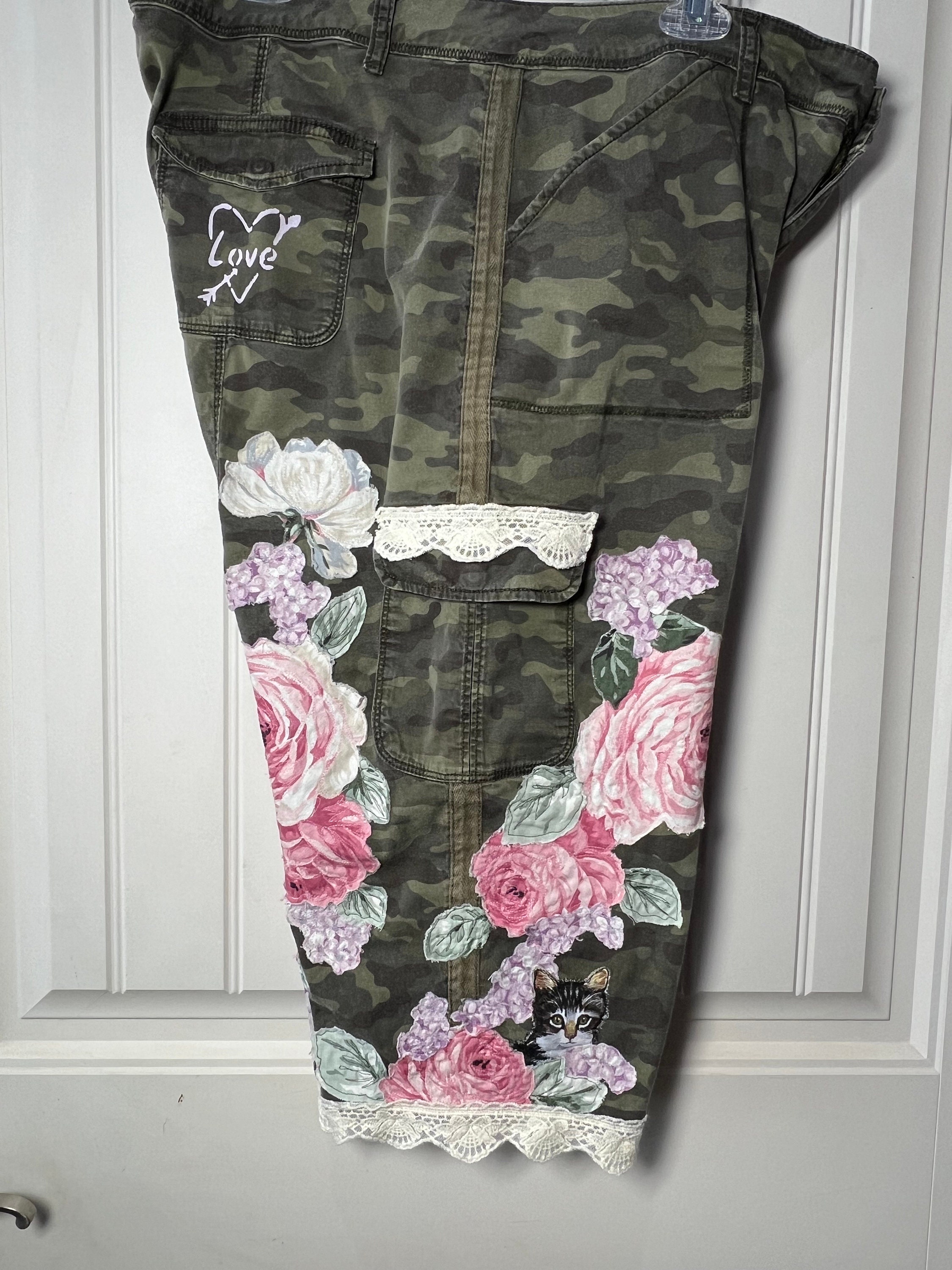 Upcycled Refashioned Camouflage Crop Pants, Capris, Boho Hippie ...