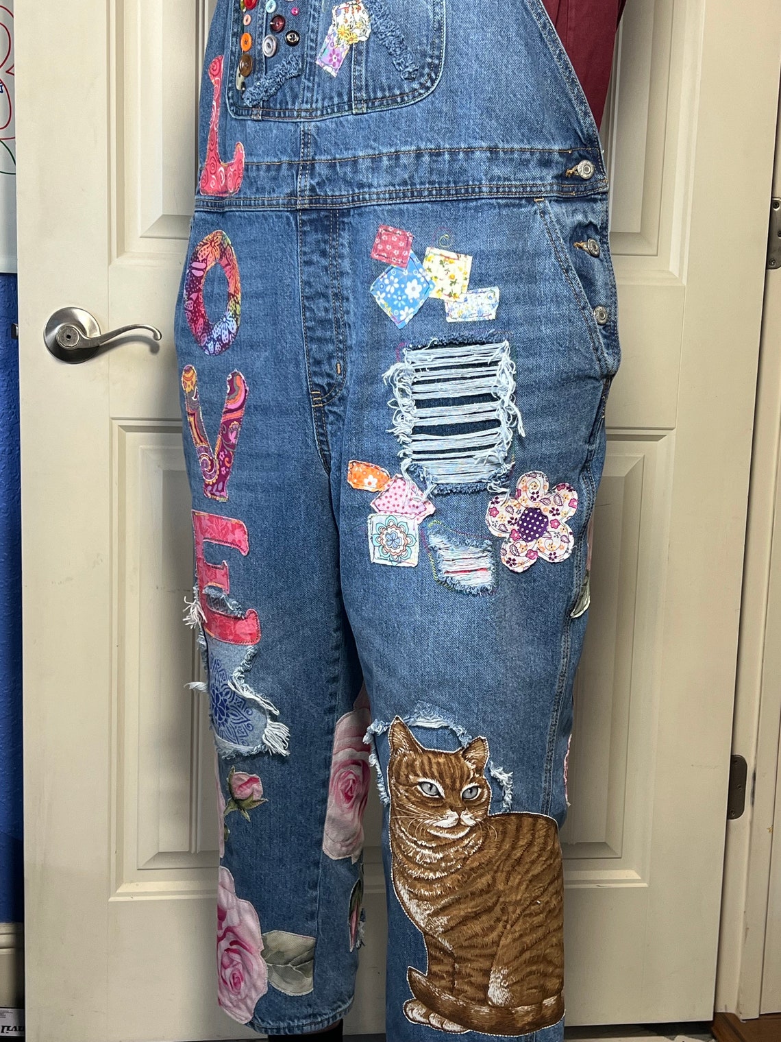 Upcycled Overalls Plus Size 20W Cotton Denim Boho Embellished Patches ...