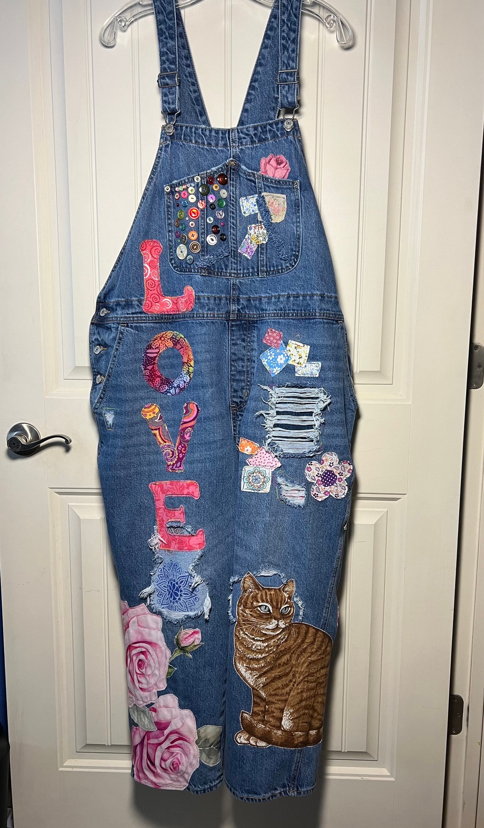 Upcycled Overalls Plus Size 20W Cotton Denim Boho Embellished Patches ...