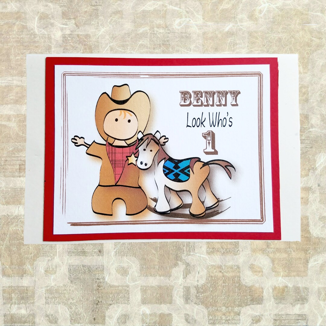 1st Birthday Card for Him Personalized Cowboy Birthday Card for Boy ...