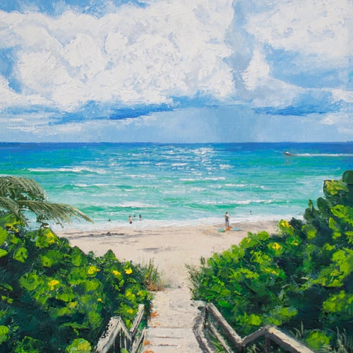 Caribbean Beach Art Painting Canvas Original Art Tropical - Etsy