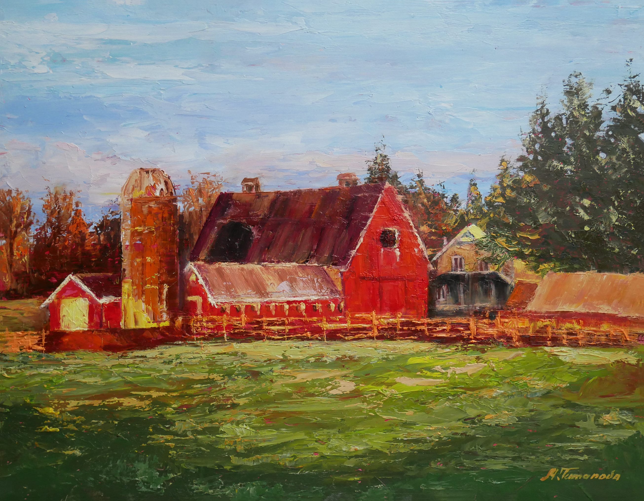 Red Barn Painting Farm Barn Art Summer Landscape Painting Nature Lover ...
