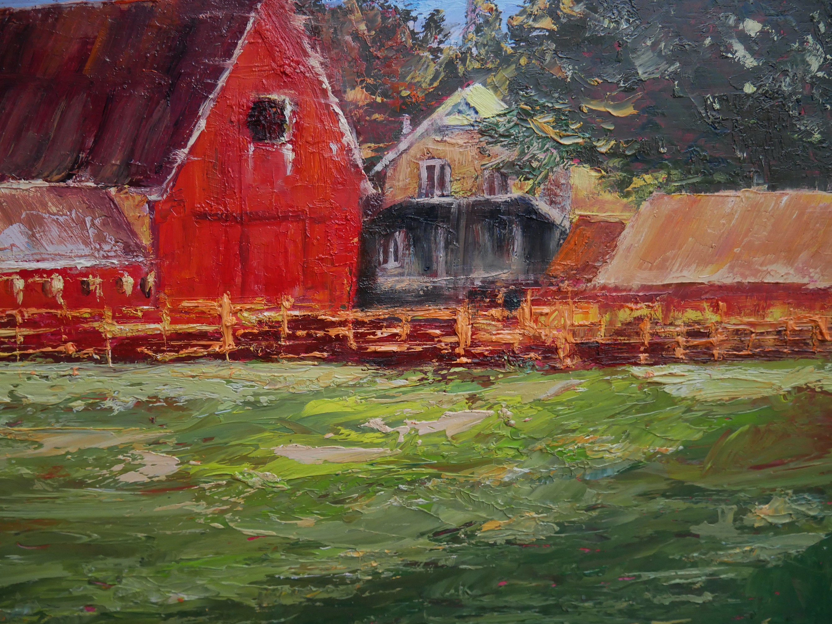 Red Barn Painting Farm Barn Art Summer Landscape Painting - Etsy