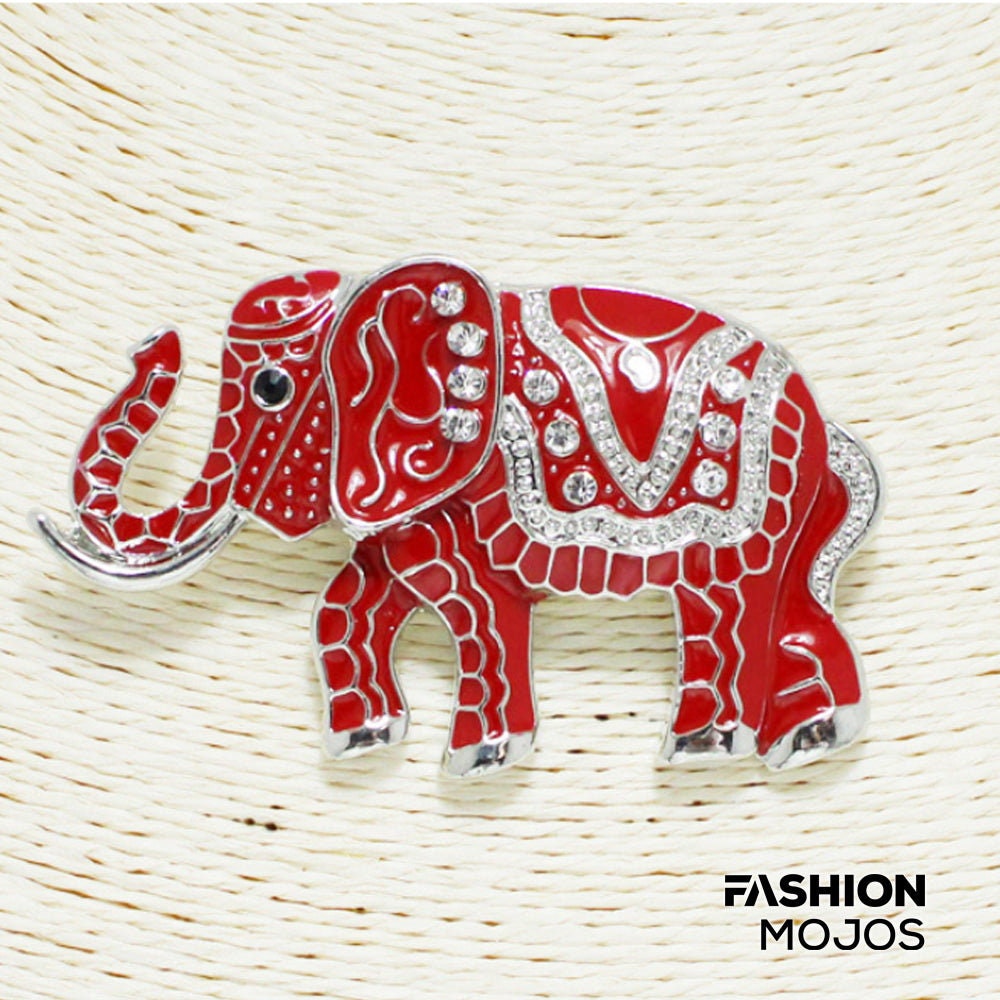 Antique Silver/red, Elephant Epoxy With Rhinestone Pin Brooch - Etsy