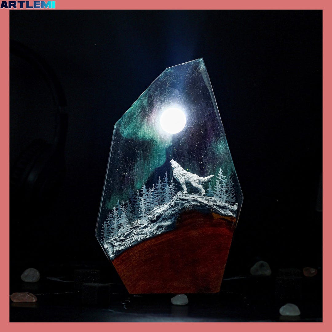 Aurora Borealis Lamp Howling Wolf Northern Lights Lamp Alaska Decor ...