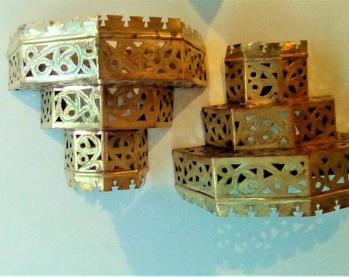 Vintage Moroccan Brass Sconce Lights, Middle Eastern Craft, Christmas, Golden Jubilee, Diwali - Etsy