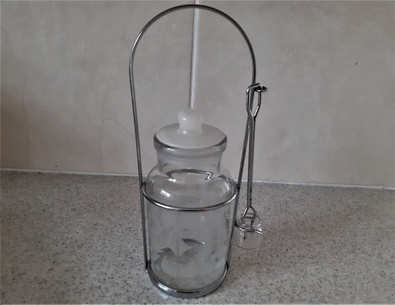 Vintage Pickle Pickle Jar and Fork Sand Blasted Glass Silver - Etsy