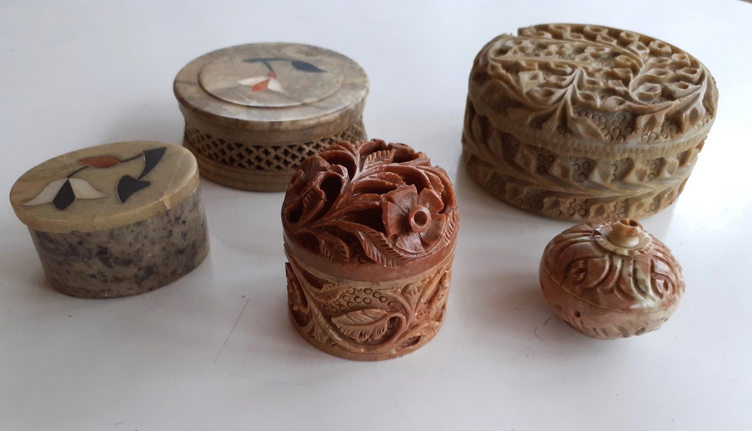 Vintage Marble and Soapstone Trinket Boxes; Hand Carved Boxes - Etsy