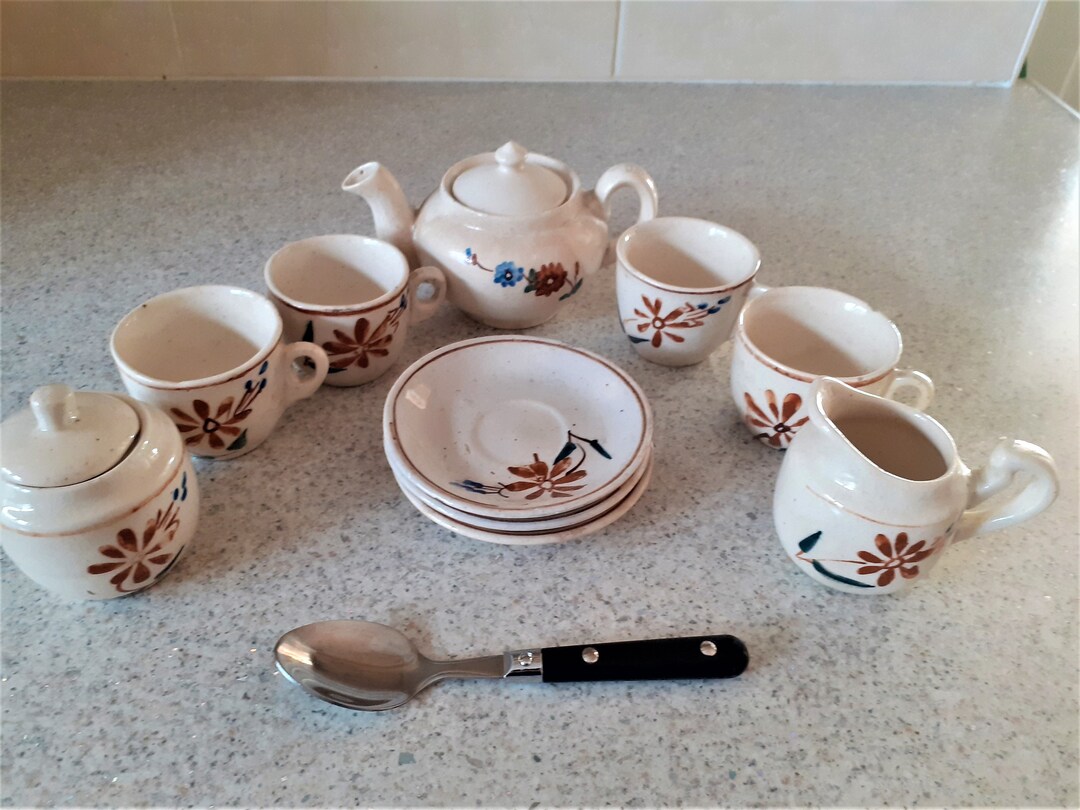 Vintage Child's Tea Set, Indian Handmade Toys, Chinhat Pottery, Indian ...