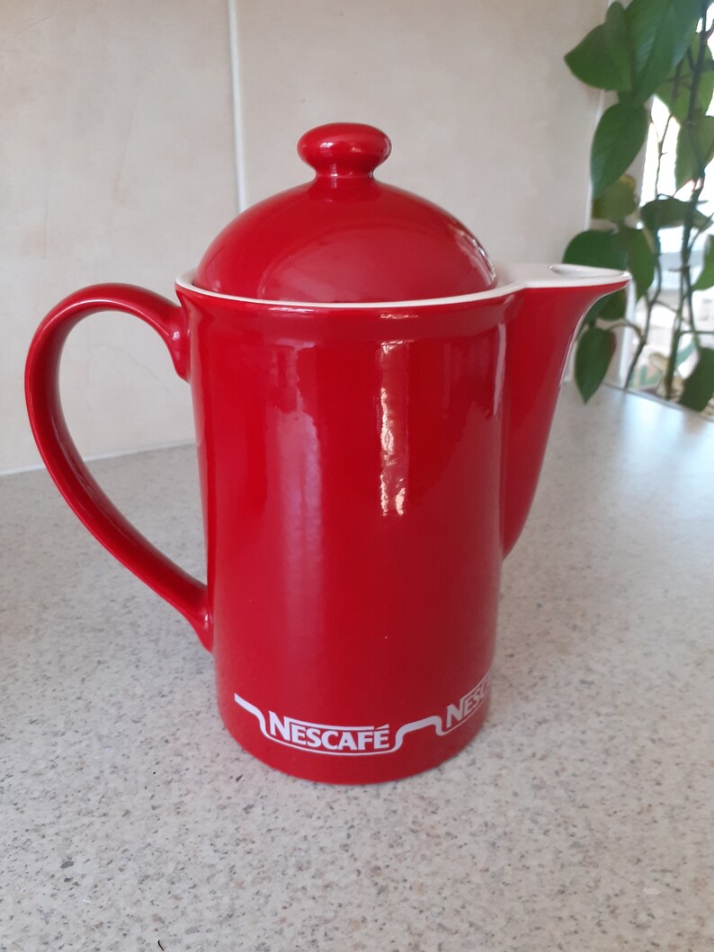 Vintage Nescafe Coffeepot and Mug, Red and White Ceramics, Collectable ...