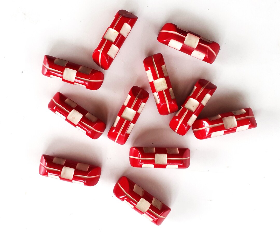 Vintage Red Bakelite Toggle Buttons: Art Deco Style, Set of 11 - Etsy