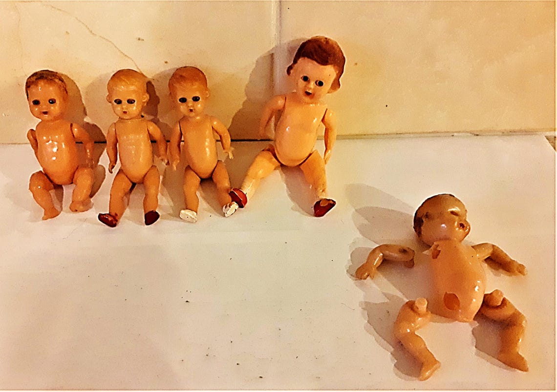 Tiny Vintage Dolls, 1950s Hard Plastic Toys, Rosebud Baby Doll, Open ...