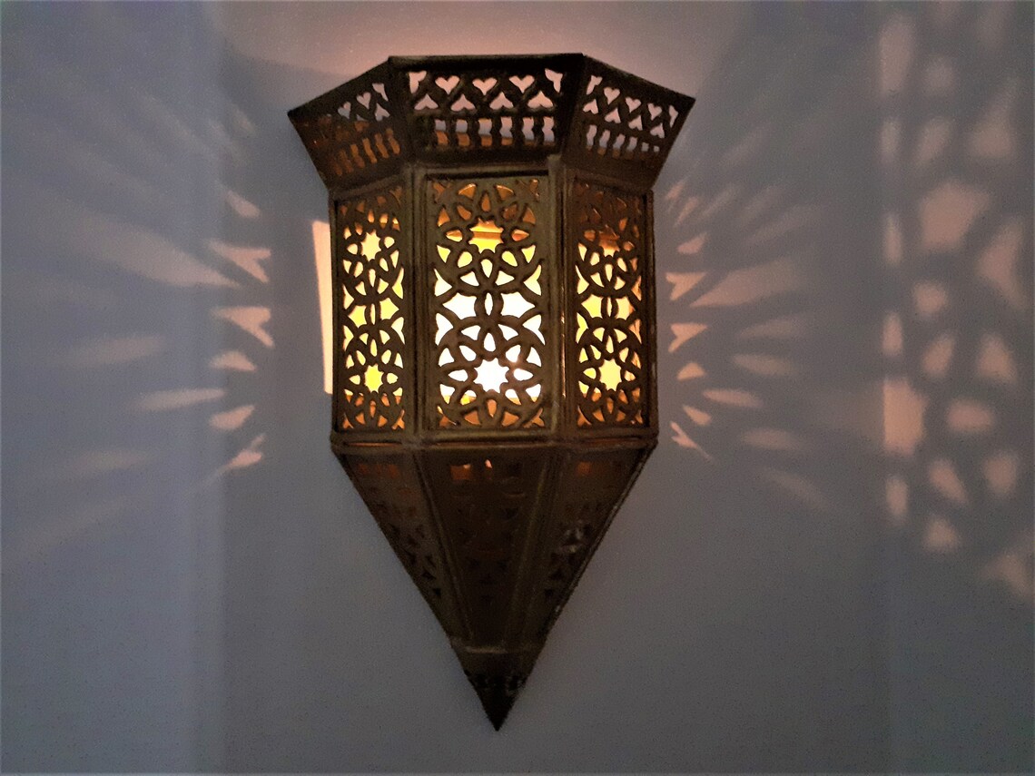 Vintage Moroccan Brass Sconce Lights Islamic Craft - Etsy