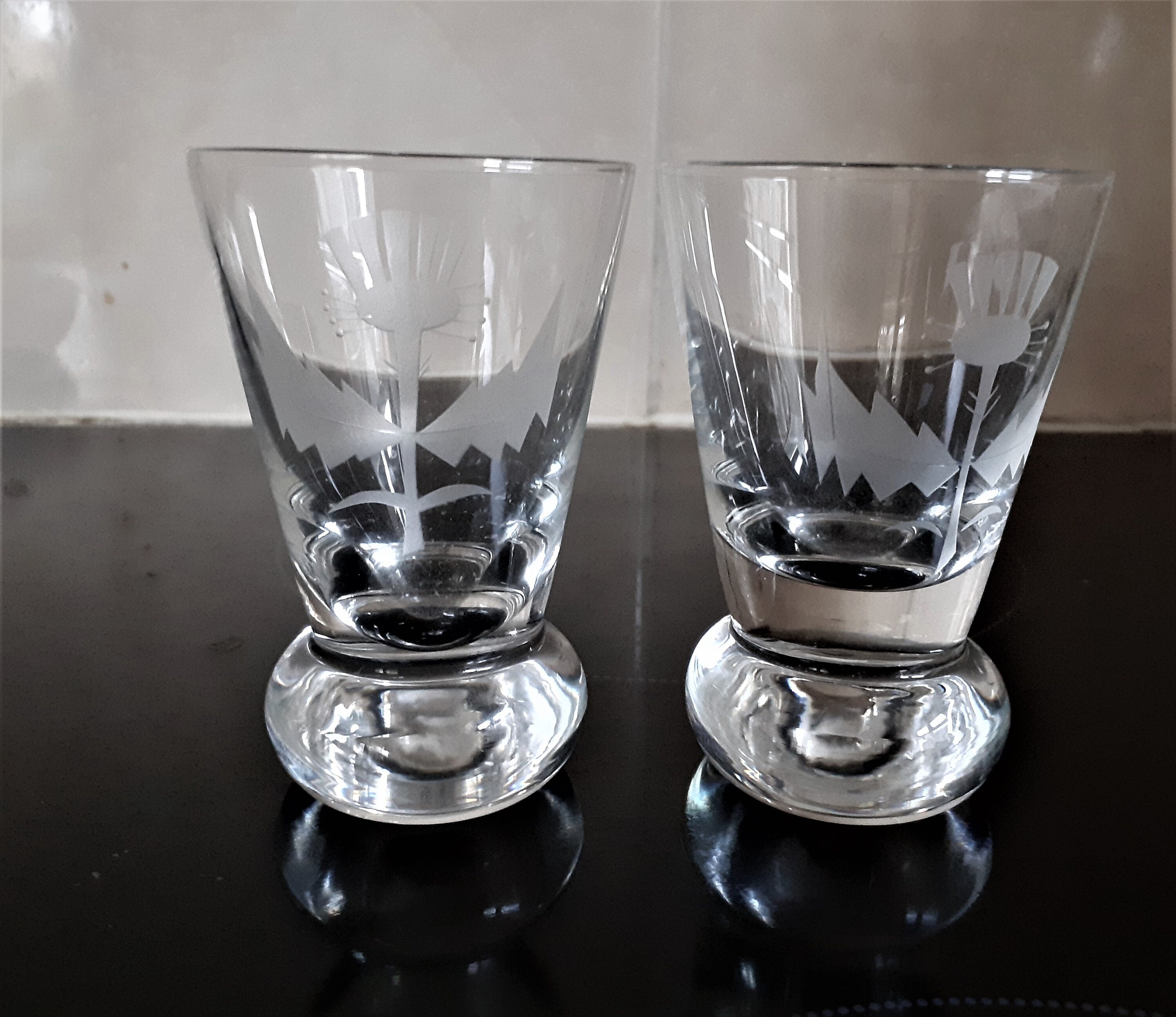 Vintage Scottish Glass Tumblers, Shot Glass, Thistle Pattern, Barware ...