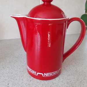 Vintage Nescafe Coffeepot and Mug, Red and White Ceramics, Collectable ...