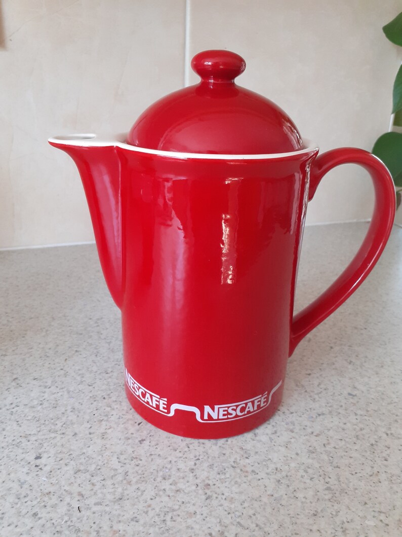 Vintage Nescafe Coffeepot and Mug, Red and White Ceramics, Collectable ...