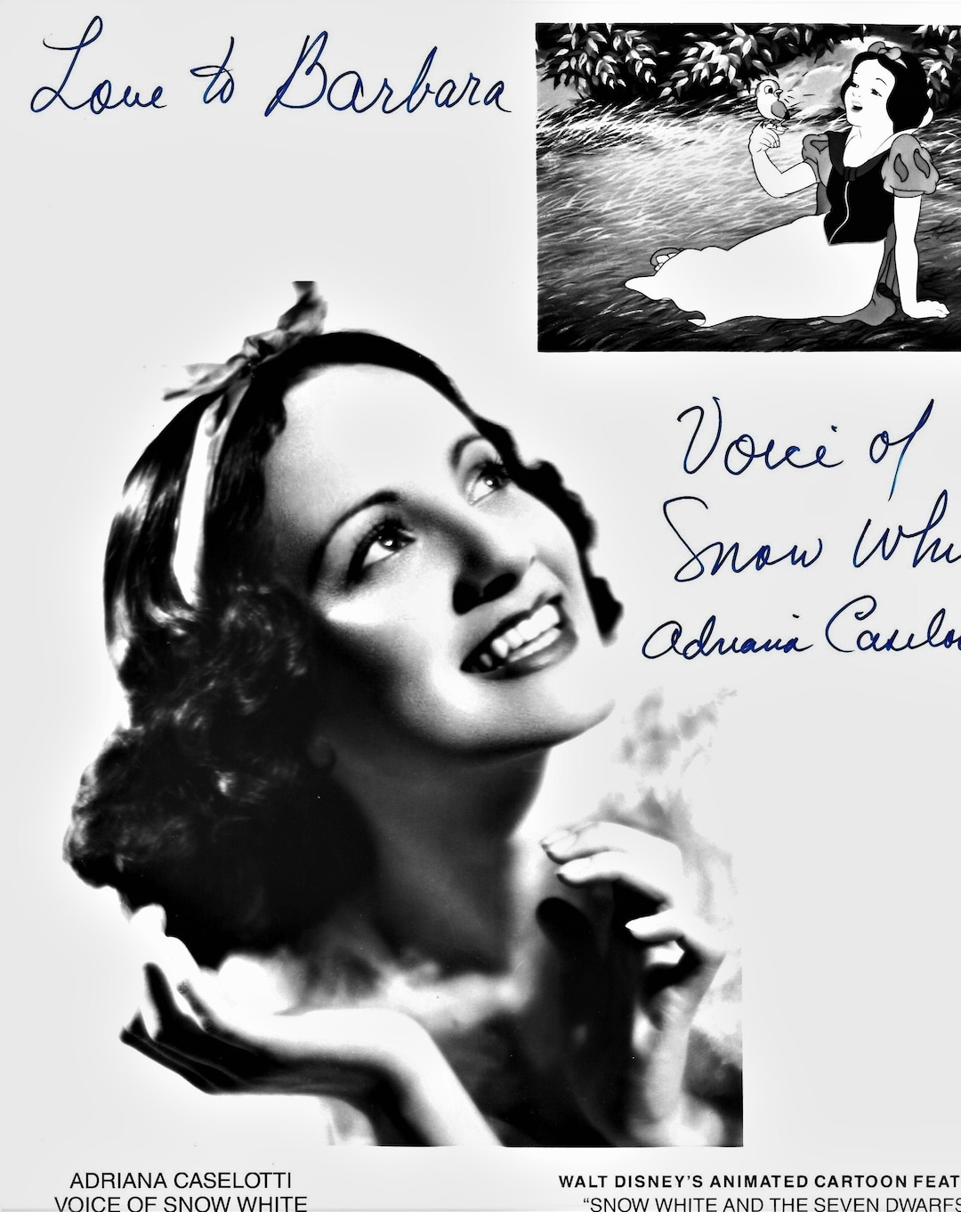 Adriana Caselotti Disney Legend *rare* Inscribed Voice of Disney's ...