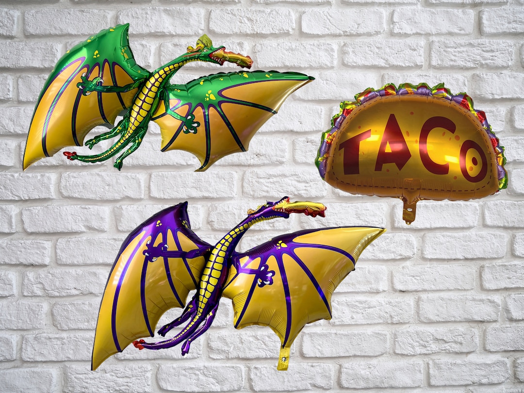 Dragons Love Tacos Balloons for Birthday Parties Fiestas Foil Balloons ...