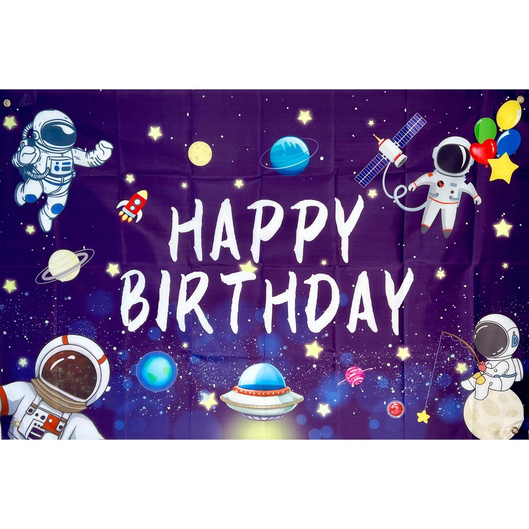 Astronaut Outer Space Photo Backdrop Kids Birthday Party Vinyl Banner ...