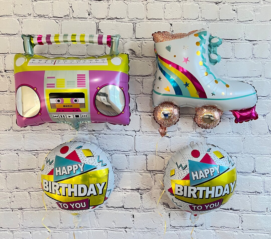80s Retro Balloon Set: Boombox, Roller-skate, Birthday Party Balloons ...