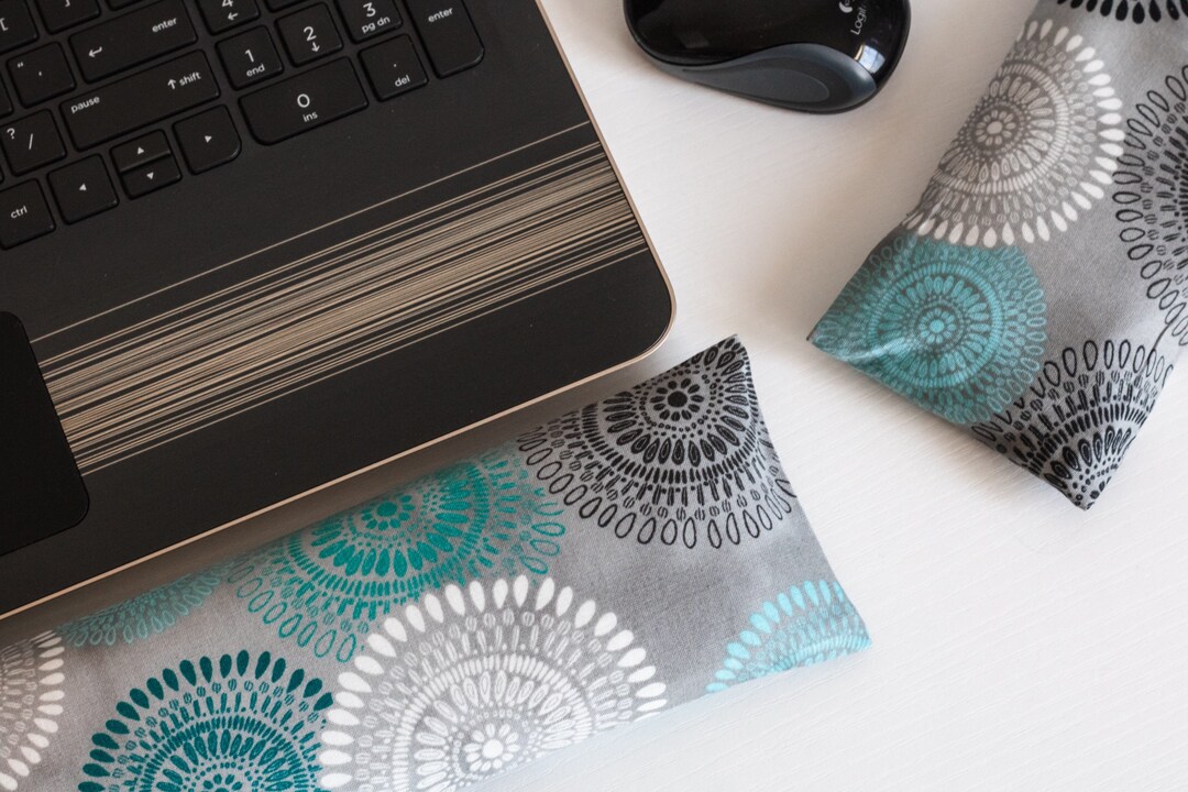 The Original Wrist Rest Set, Teal Gray White Black Medallion Wrist Rest ...