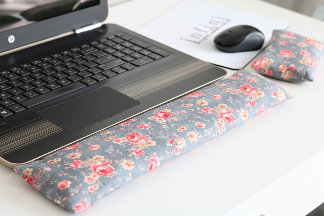 The Original Wrist Rest Set, Gray Floral Fabric Wrist Rest With Fold ...