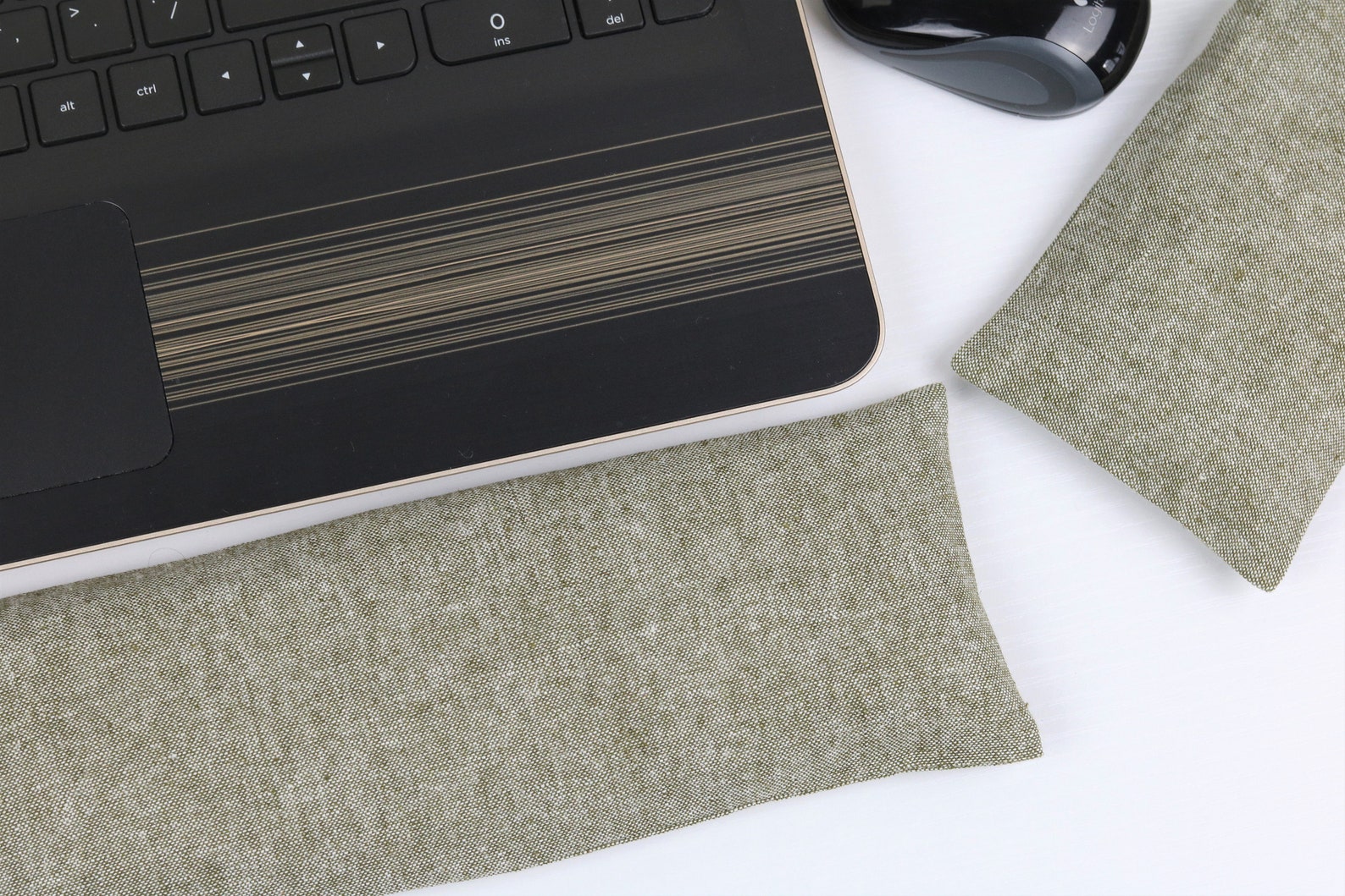 The Original Wrist Rest Set, Green Linen Wrist Rest Set With Fold Over ...