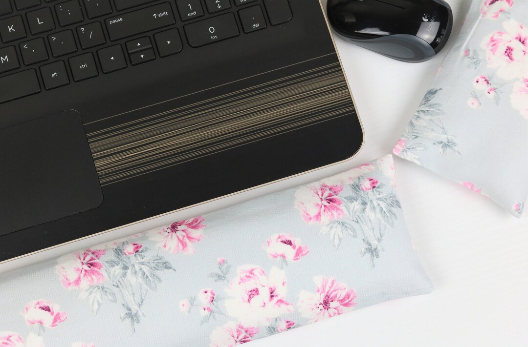 The Original Wrist Rest Set, Gray Floral Wrist Rest Set With Fold Over ...