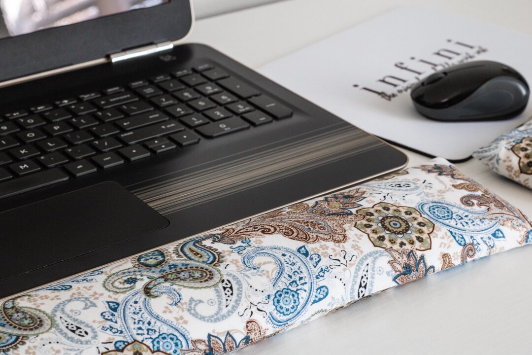 The Original Wrist Rest Set, Blue Brown White Paisley Wrist Rest Set ...
