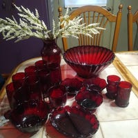 1950s Anchor Hocking Ruby Red Glassware: Choice of Cups, Saucers, Juice ...