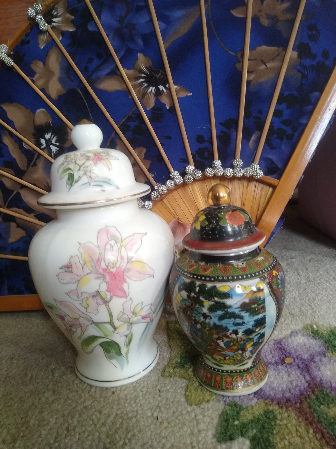 Vintage Japanese Ginger Jar Set: Floral & Geisha Temple Jars - Etsy