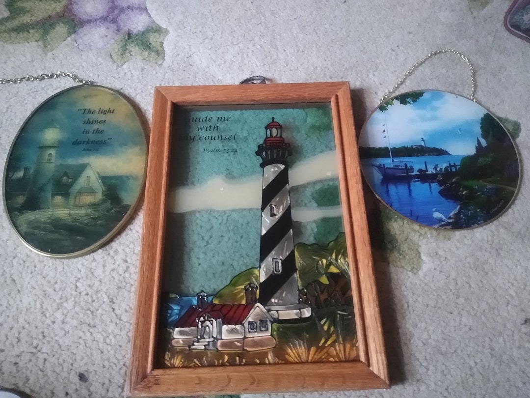 Vintage Stained Glass Window Decorations, Coastal Decor, Beach Theme ...