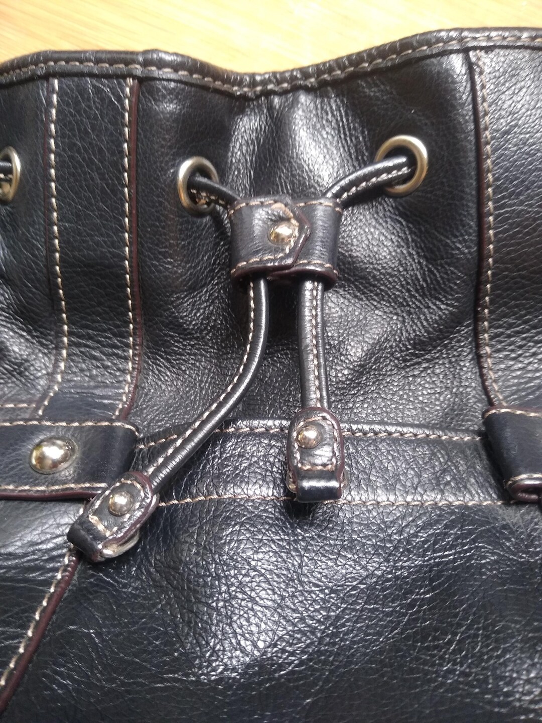 Tignanello Black Leather Drawstring Bucket Bag, Silver Hardware - Etsy