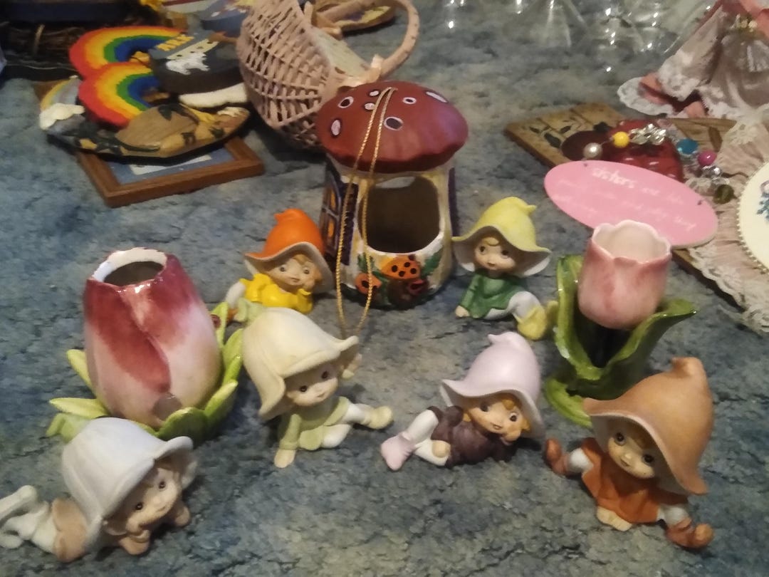 Vintage Ceramic Set, 2 Homco Pixies, Hand Painted Ceramic Mushroom, or ...