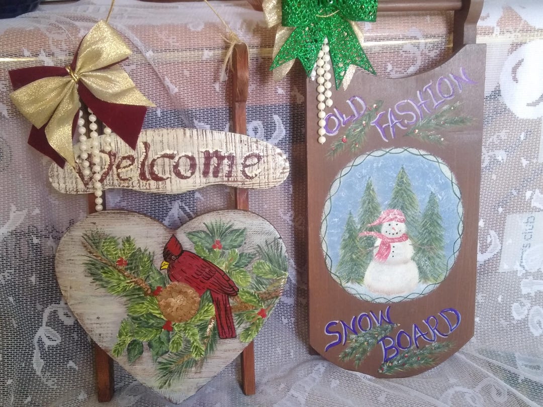 Choice of 2 Hand Painted Decorative Wood Sleds - Etsy