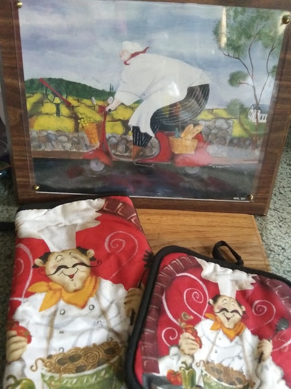 Set of Fat Chef Kitchen Decor Large Art Print Oven Mitt and - Etsy