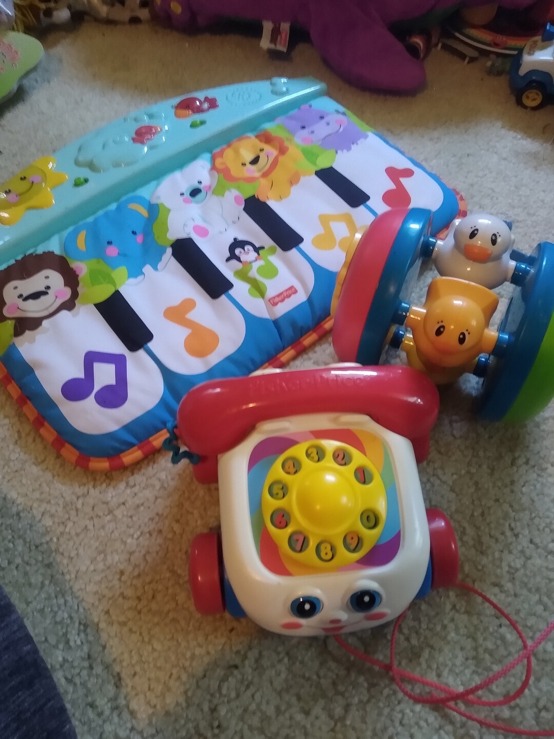 Vintage Child's Toys, Fisher Price Rotary Phone, Kick and Play Piano ...